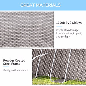 Outsunny 14' x 10' x 3' Above Ground Swimming Pool, Non-Inflatable Rectangular Steel Frame Pool with Filter Pump, Safety Ladder for 1-6 People, Gray