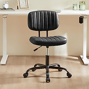 Sweetcrispy Small Office Desk Chair - Armless PU Leather with Comfy Lumbar Support, Height Adjustable Rolling Swivel Task for No Arms, for Adult, Student, Bedroom, Home, Vanity