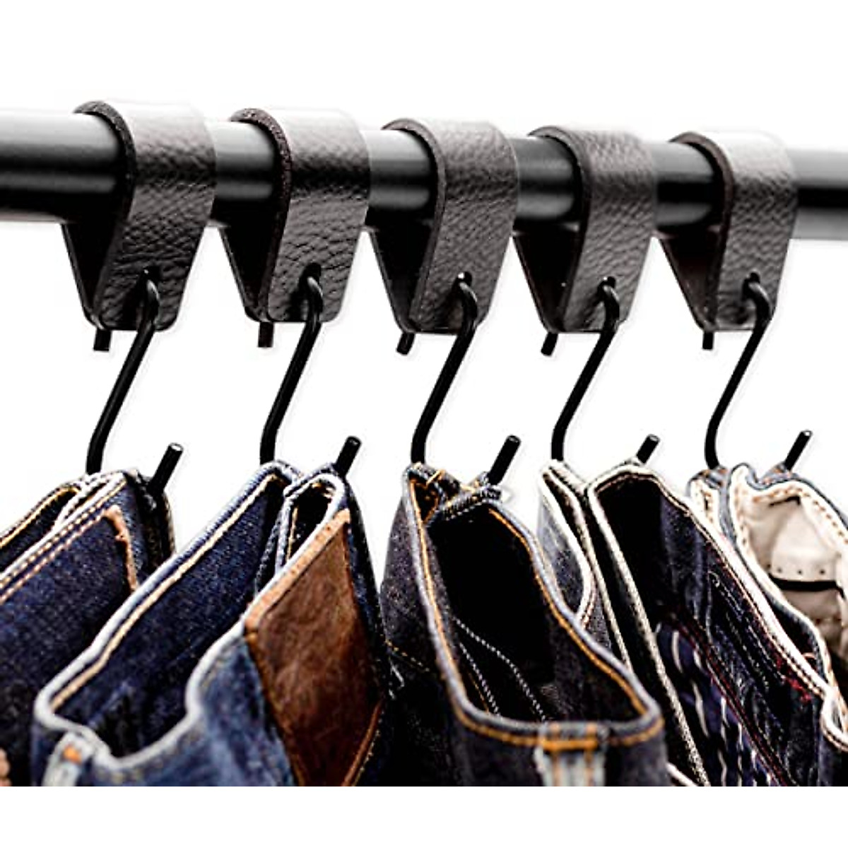 Brute Strength - Multifunctional Leather S-Hooks - Black - 2 Pieces - S Shaped Hooks - Coat Hook - Leather Hooks - Leather s Hooks - Black s Hooks - Kitchen Hooks