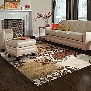 Shakespeare Indoor Area Rug, Floral Scroll Design, Geometric Pattern, Soft, Elegant, Durable, Jute Backing, Mid-Century, Transitional, Modern, Beige, 5' x 8'