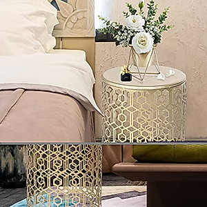 Adeco Metal Nesting Tables Set of 2, Round End Side Coffee Table Decorative Nightstands for Home Office Indoor and Garden Outdoor, Gold