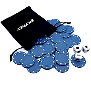 Annietfr Bilywey Left Right Center Dice Game Set with 3 Dices + 30 Yellow Poker Chips + Black Storage Carry Tin (Yellow)