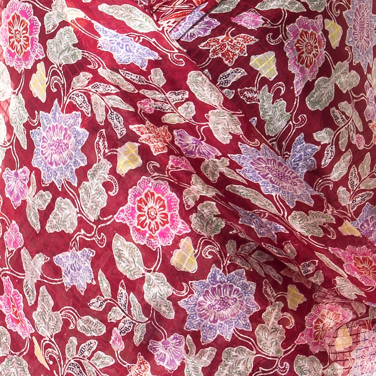 NOVICA Artisan Handmade | 100% Silk Batik Shawl Artisan Wrap Red Shawl | Lightweight Silk Shawl | Handmade Silk Batik Shawl | Travel Silk Shawl | Silk Scarf For Women | Patterned Floral Wine Garden