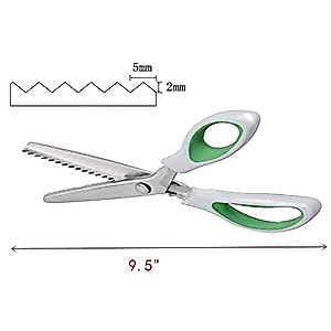 JISTL Green Pinking Shears Comfort Grips Professional Dressmaking Pinking Shears Crafts Zig Zag Cut Scissors Sewing Scissors,Professional Handheld Dressmaking