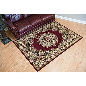 United Weavers of America, Dallas Collection, Area Rug, Indoor, Polypropylene, Jute Backing, Stain Resistant, Traditional, Burgundy, Floral Print, Rectangular, 5'3" x 7'2"
