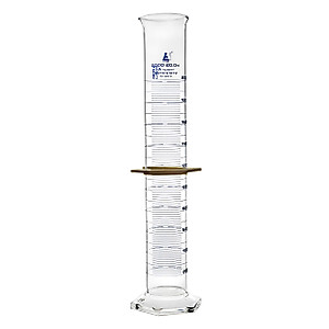 EISCO Graduated Cylinder, 2000mL - ASTM, Class A Tolerance ±6.00mL - Protective Collar, Hexagonal Base - Blue Graduations - Borosilicate 3.3 Glass