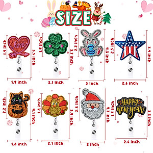 PANTIDE 8Pcs Holiday Badge Reels Love Heart Clover Bunny Embroidered Retractable Felt Name ID Card Decorative Badge Holders with Alligator Clip for Independence Thanksgiving Day Christmas Halloween