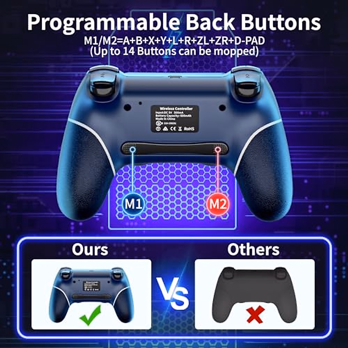 PSKONTORORA Controller for P4 Remote Control Compatible with Playstation 4/Slim/Pro/PC, Wireless Gaming Controllers with Double Vibration/6-Axis Motion Sensor/Programmable Back Buttons【Upgraded】