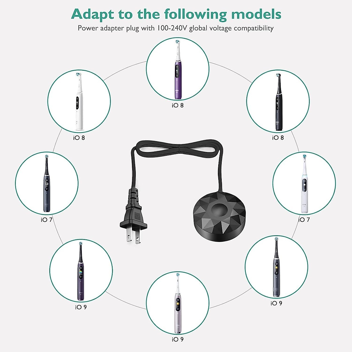 Replacement Charger Base Compatible with Braun Oral B iO Series 7 8 9 Electric Toothbrush, Magnetic Travel Charging Base for Oral-B iO Series 7 Series 8 Series 9 Replacement 3768 Adapter Cord Black