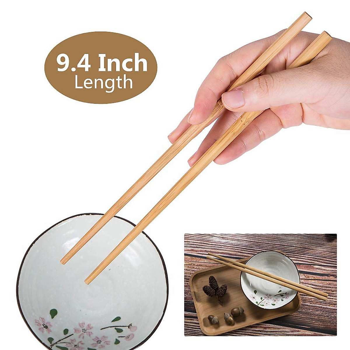 Bamboo Chopsticks Reusable Dishwasher Safe Natural Chinese Health Wooden Bamboo Chopsticks,Long 10 Pairs Sets for Restaurant Home Use Premium Material