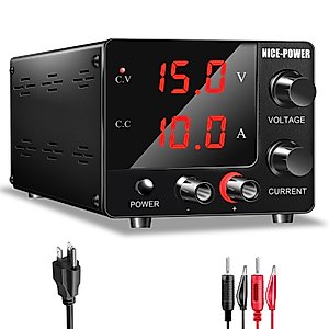 NICE-POWER DC Power Supply Variable 0~30V 0~10A, 3-Digits LED Display Current and Voltage Adjustable 150W Fixed with Encoder DC Bench Power Supply 15V 10A/30V 5A,Electroplating DIY etc DC Power Supply
