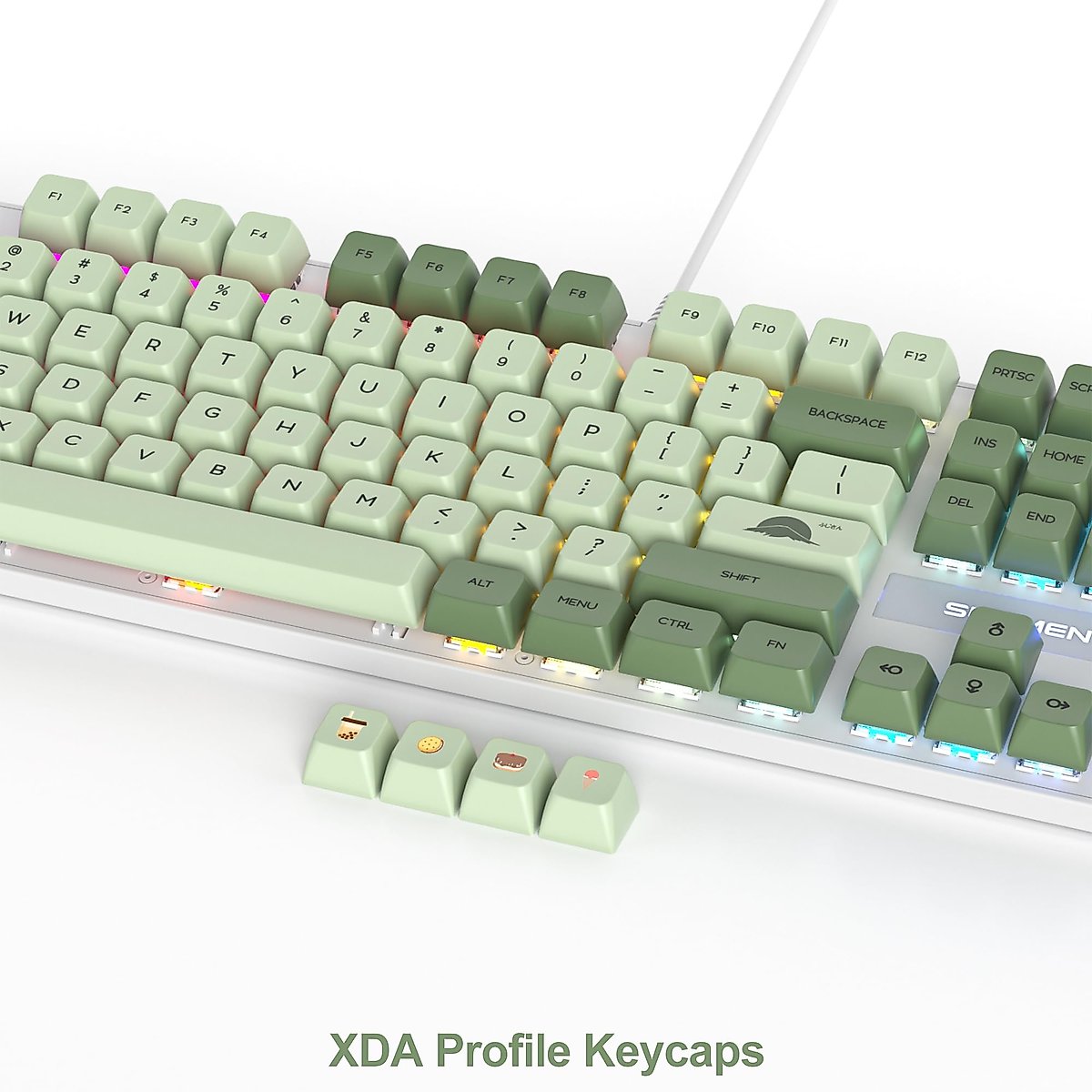 Fogruaden Full Size Mechanical Keyboard, Green Matcha Keyboard, Wired USB 104 Keys RGB Backlit Gaming Keyboard with Number Pad, Red Switches, NKRO Mechanical Keyboard for Windows Laptop PC Gamer