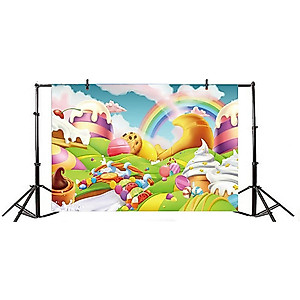 AOFOTO 15x10ft Fantasy Candy Land Landscape Background Cartoon Ice Cream Dessert Lollipop Photography Backdrop Rainbow Birthday Party Decoration Banner Photo Studio Props Kid Baby Girl Vinyl Wallpaper