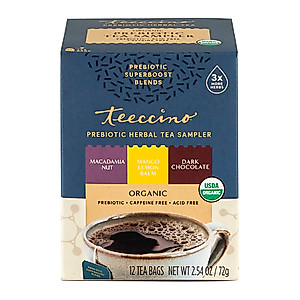 Teeccino Prebiotic Herbal Tea - Prebiotic Superboost Tea Sampler - Support Your Probiotics with Vegan GOS & Organic XOS for Good Gut Health and Regularity, 12 Tea Bags