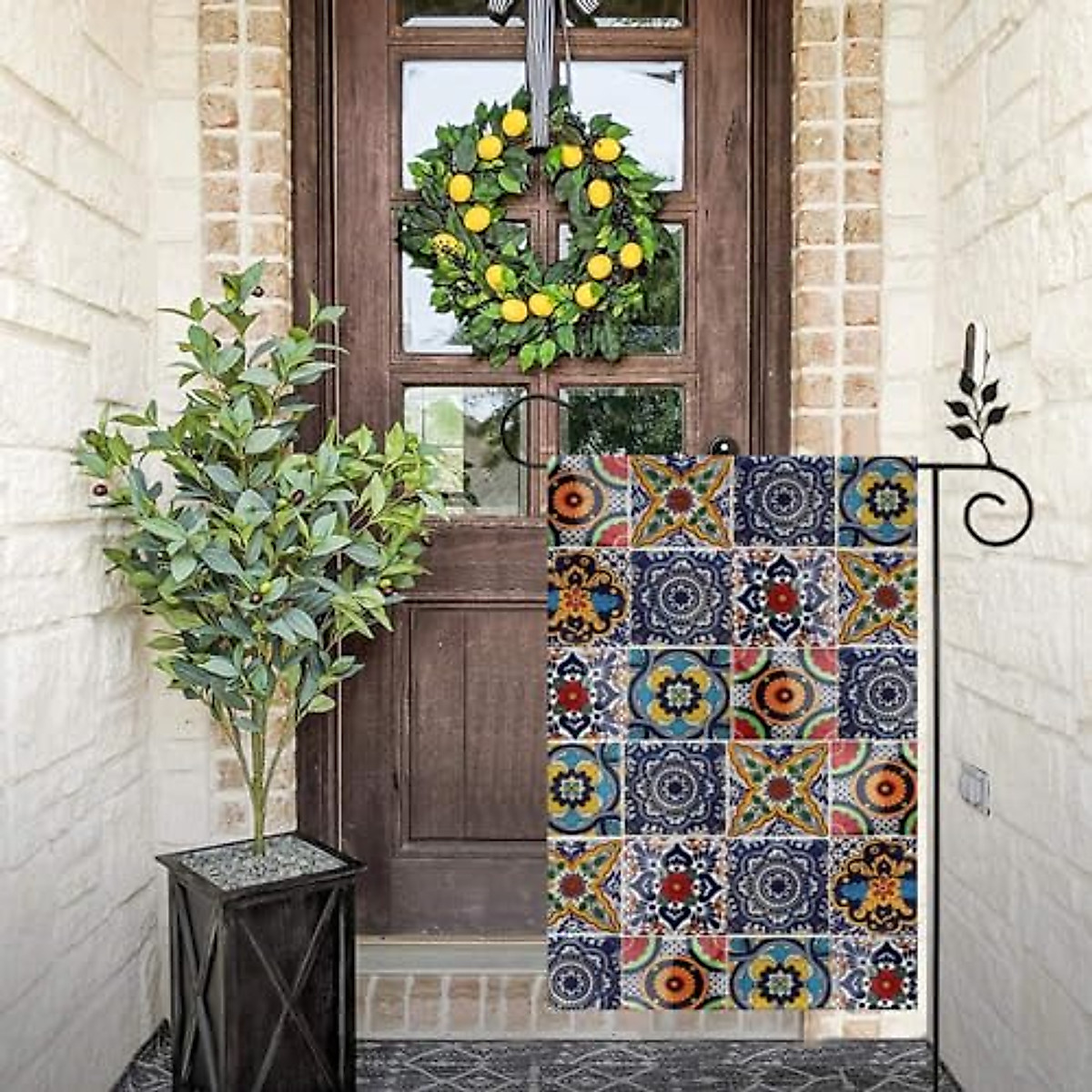 Double-sided garden flag Mexican Talavera Ceramic Tile Pattern Ethnic Folk Outdoor Flag Garden Flag Yard Outdoor Decoration （12×18in）.