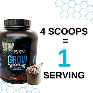 GENESIX NUTRITION Grow Protein Powder Dietary Supplement Supporting Muscle Growth & Recovery | Pure Micronized Creatine Ultra-Premium Lean Mass Gainer | Chocolate | 20 Servings 5.3kg