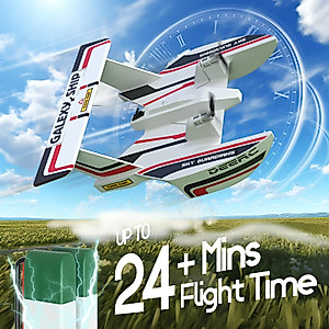 DEERC RC Plane for Water Land & Air, Amphibious Tri-Phibian Aircraft, 3CH Remote Control Plane W/ 2 Batteries, 2.4GHz RTF Airplane Glider for Boy Girl