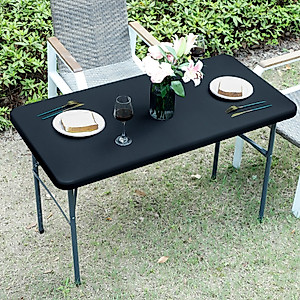 NEWISHER 2 Pack Fitted Tablecloth Rectangle 4ft Elastic Edge Spandex Table Top Cover for Picnic Outdoor Camping Park Patio Black 23 x 48 inch
