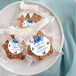 Andaz Press 40-Pack Personalized 2" Round Circle Quinceañera Labels, Blue Butterflies Custom Sticker Labels for Mis Quince Años Favors, Invitations, XV, 15th Birthday Quinceanera Decorations