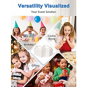 Shallive 12 Pcs Small Party Treat Boxes, 6 Inch Candy Cookie Goodie Gift Bags Gable Box for Kids Birthday Party, White