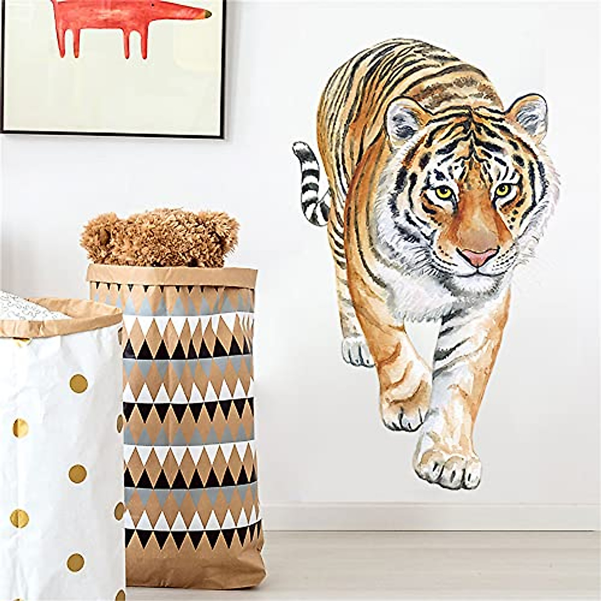 ROFARSO Lifelike Cool Tiger Jungle Animal Wall Stickers Removable Wall Decals Art Decorations Decor for Bedroom Living Room Murals