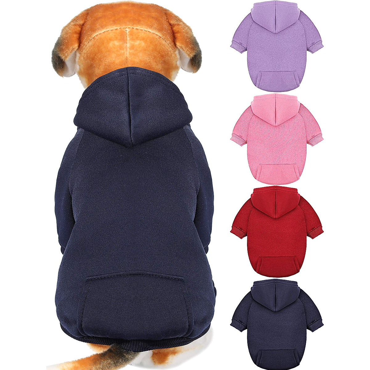 Syhood 4 Pieces Small Dog Sweaters Dog Hoodie Clothes with Hat for Small Dogs Chihuahua Clothes with Pocket Puppy Pet Winter Clothes Warm Hoodies Coat Sweater Shirt(M)