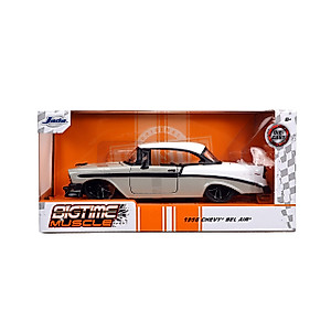 Jada Toys Bigtime Muscle 1:24 1956 Chevy Bel Air Die-cast Grey White, Toys for Kids and Adults