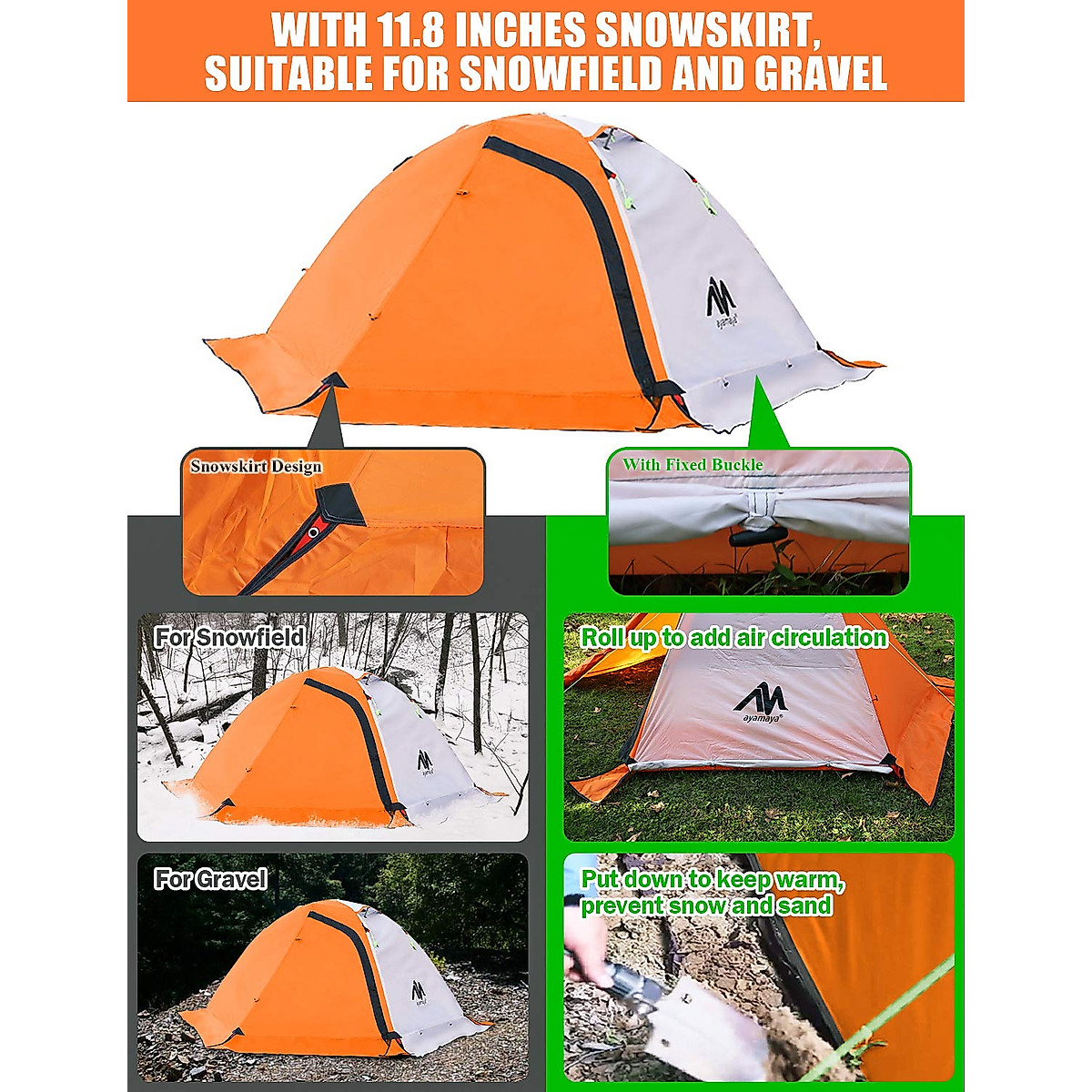 AYAMAYA 4 Season Backpacking Tent 2 Person Camping Tent Ultralight Waterproof All Weather Double Layer Two Doors Easy Setup 1 2 People Man Tents for Backpacker Outdoor Hiking