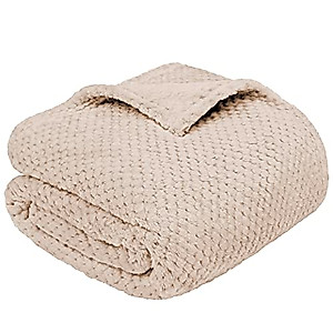 PAVILIA Waffle Textured Fleece Throw Blanket for Couch Sofa, Ivory Cream | Soft Plush Velvet Flannel Blanket for Living Room | Fuzzy Lightweight Microfiber Throw for All Seasons, 50 x 60 Inches