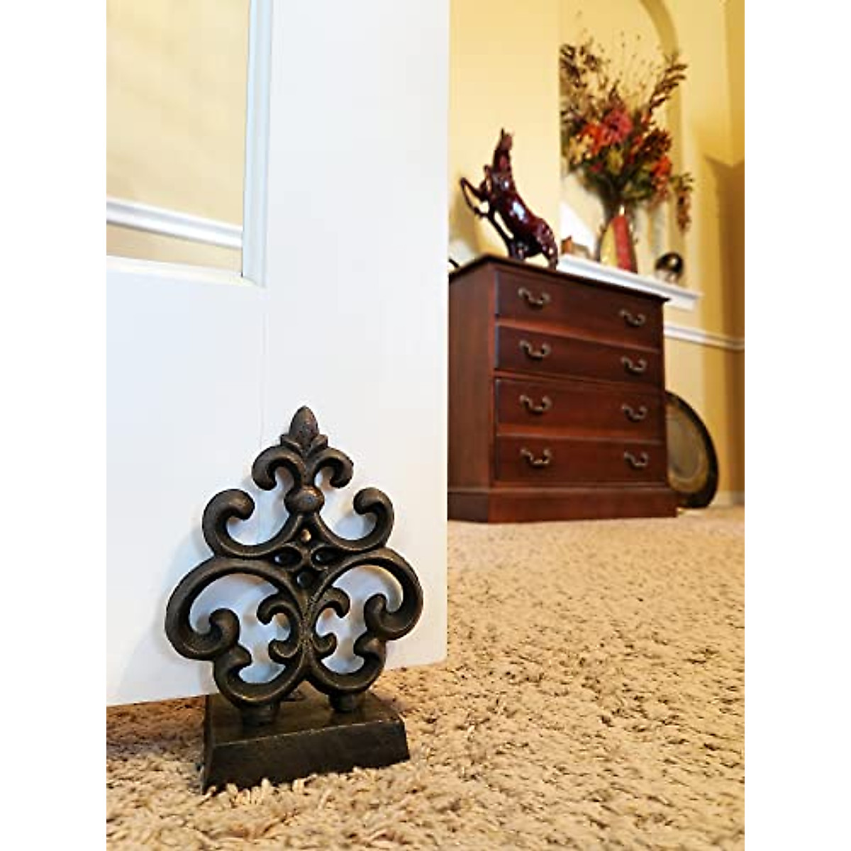 Lulu Decor, Cast Iron Fleur De Lis Door Stop, Door Stopper in Antique Black Finish, Beautiful and Useful Product (1 Piece)