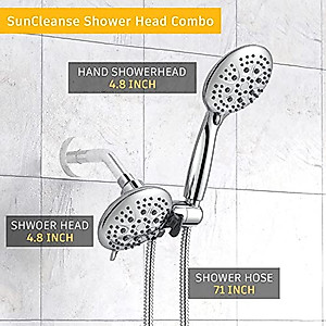 SunCleanse 35 Setting 3-Way Shower Head Combo & Rain Shower Separately or Together, Dual 2 In 1 Shower Head Set 71 Inches Extra Long Shower Hose，Polished Chrome