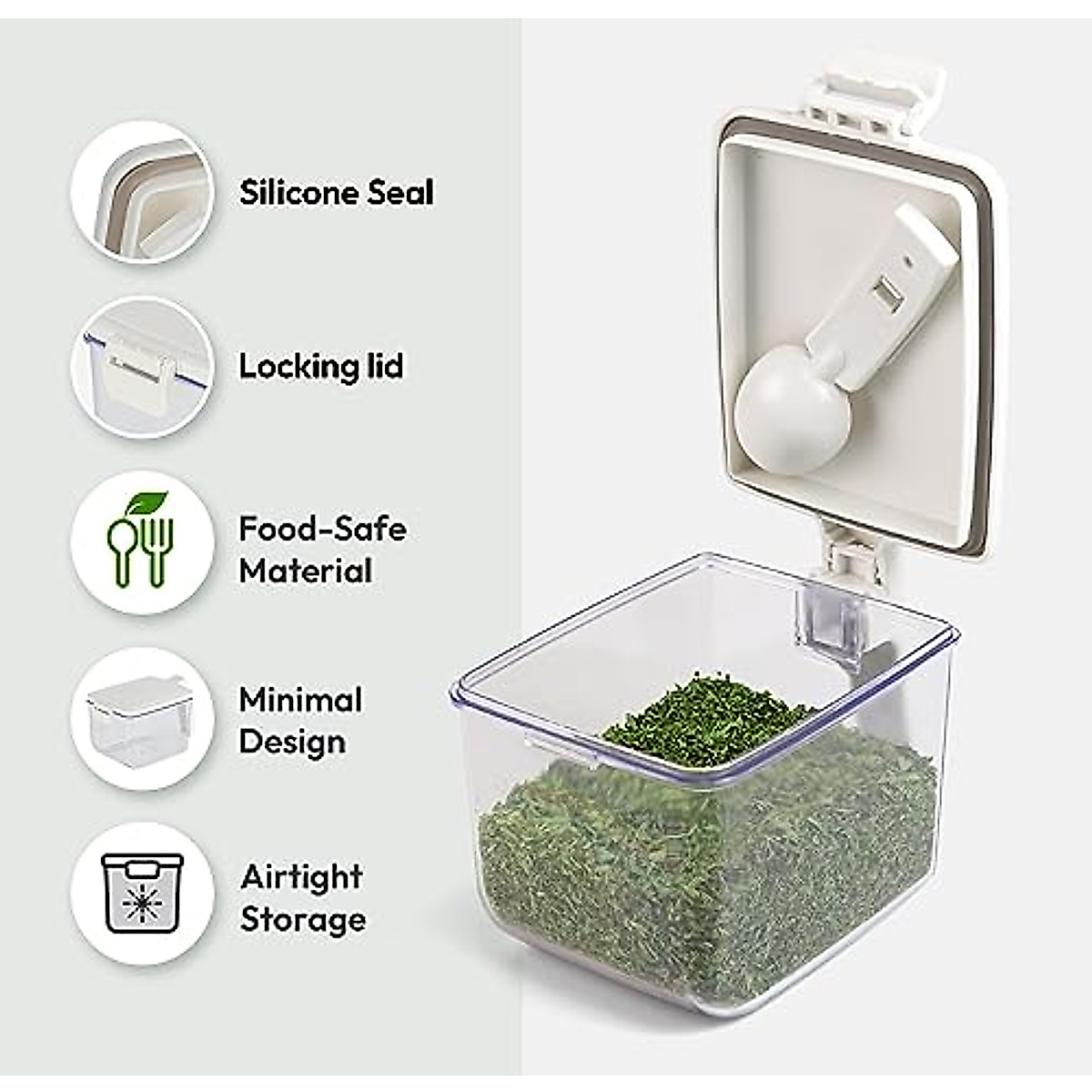 carrotez 2 Pack Airtight Spice Containers with Labels and Spoons, Food Storage Containers for Herbs, Coffee, Seasoning Organization, BPA free - White