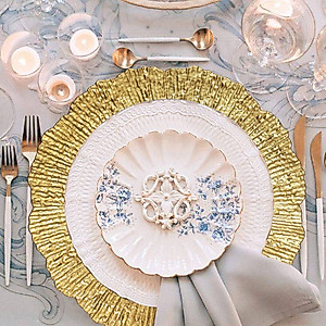 Spsyrine Gold Reef Charger Plates, 13" Table Chargers for Dinner Plate, Set of 6 Elegant Plastic Chargers Bulk Wedding, Tabletop Decor for Party, Events, Holidays.