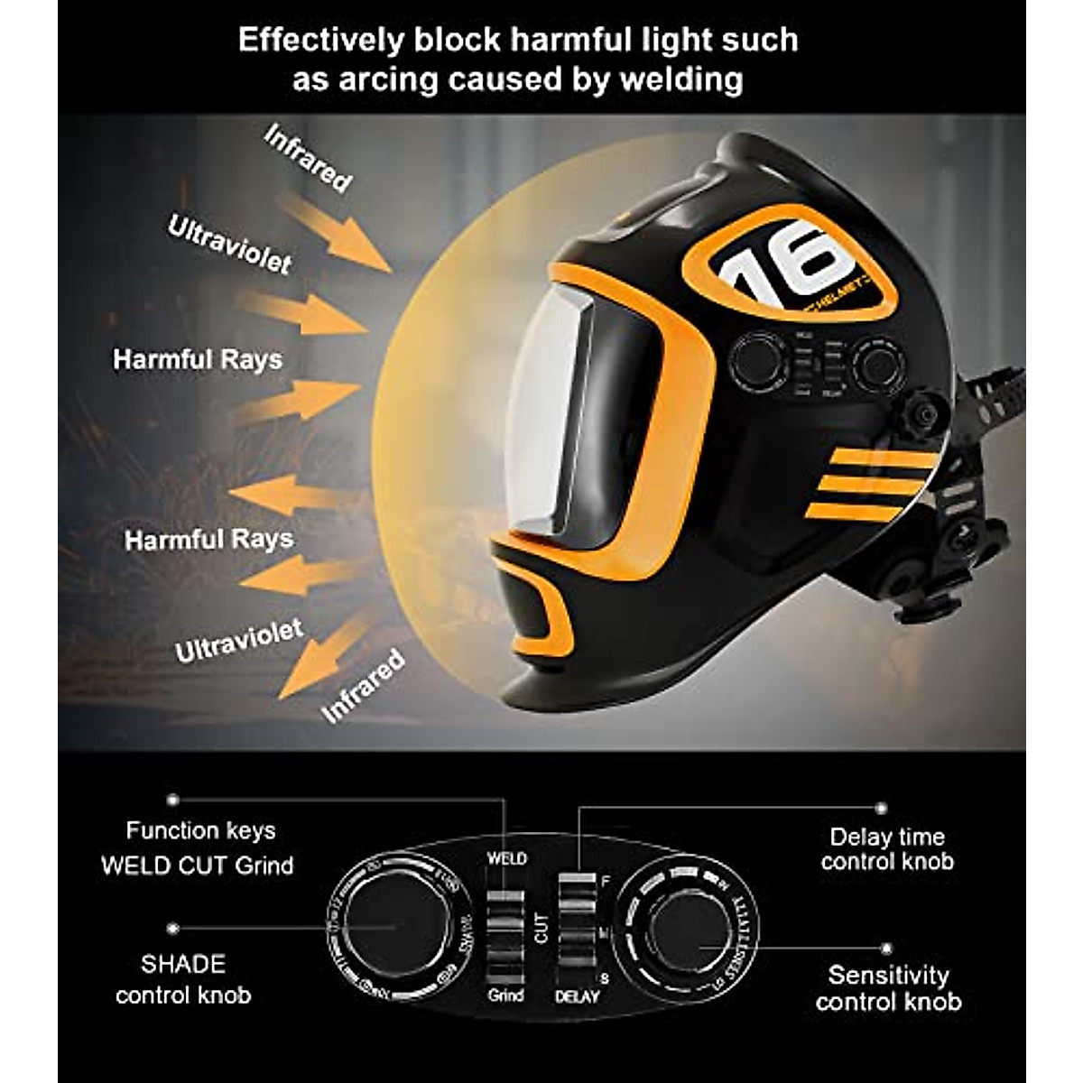 HZXVOGEN 3.94"X3.66" Large Viewing Screen True Color Solar Powered Auto Darkening welding Helmet 4 Arc Sensor Wide Shade 4~5/9-9/13 for TIG MIG Arc Weld Grinding Welder Mask (Model:LY800F)