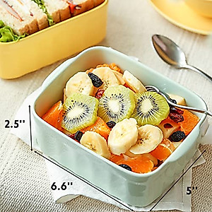 BUYDEEM Ceramic Food Storage Container with Airtight Lid, 28 oz Bento Lunch with Airlock Lid, Stackable Bento Box Microwaveable, Reusable and Dishwasher Safe, for Office Work and Travel, Cozy Greenish