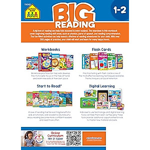 School Zone - Big Reading 1-2 Workbook - 320 Pages, Ages 6 to 8, 1st Grade, 2nd Grade, Story Order, Parts of Speech, Comprehension, Phonics, Vowels, and More (School Zone Big Workbook Series)