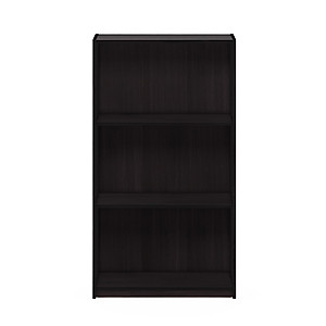 Furinno Basic 3-Tier Bookcase Storage Shelves, Dark Walnut