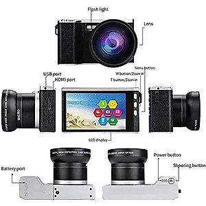 Digital Camera 24MP 4.0 Inch Touch Monitor Camera for Backpacking FHD Mini Compact Wide Angle Lens Pocket Camera for Photography(2 batteries Included)