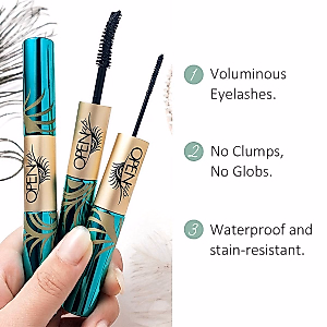 GECOMO Mascara Black Volume and Length with 2 in 1 Mascara Wand, 4D Silk Fiber Lash Mascara Waterproof, No Smudging, No Clumping, No Flaking, Thick & Black, Best Mascara for Women