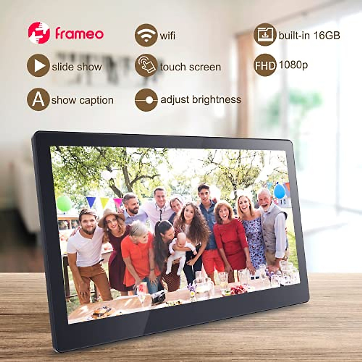 FRAMEO 15.6 Inch FHD Digital Photo Frame WiFi, MARVUE Vision 15 Smart WiFi Electronic Digital Picture Frame Large Touch Screen&16GB Storage,Easy Setup to Share Video and Photos from Anywhere