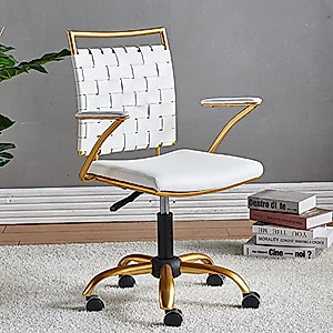 CAROCC Cute White and Gold Desk Chair Gold Office Chair Golden Comfort for Women Office Products Home Office Desk Chair Computer Chair Task Chair Small Vanity Cute Desk Chair (GD-White)