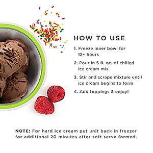 ZOKU Ice Cream Maker, Compact Make and Serve Bowl with Stainless Steel Freezer Core Creates Soft Serve, Frozen Yogurt, Ice Cream and More in Minutes, BPA-free, Green