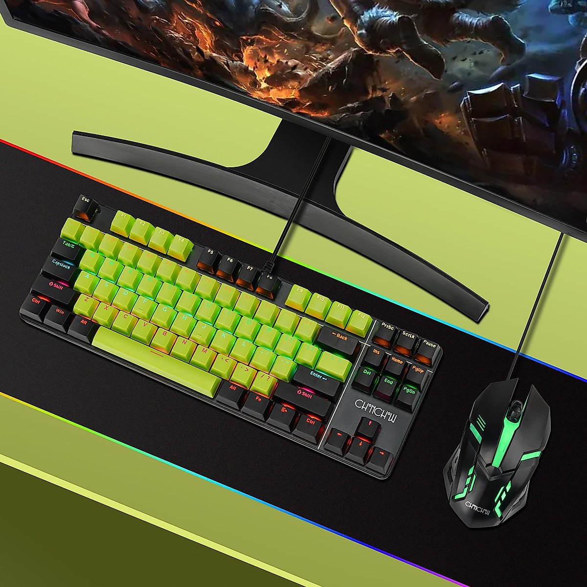 CHONCHOW Mechanical Gaming Keyboard 75% Tenkeyless Blue Swtiches, Compact 87 Keys Rainbow LED Backlit Keyboard Compatible with Window PC Laptop