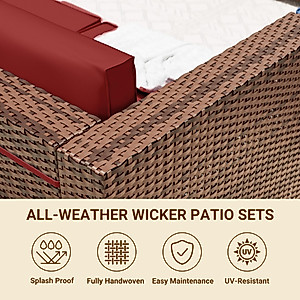 ELPOSUN Patio Furniture Set, Modular 7-Piece Patio Conversation Sets with Coffee Table, All-Weather Wicker Outdoor Sectional for Backyard and Balcony, Wine (Waterproof Covers Included)