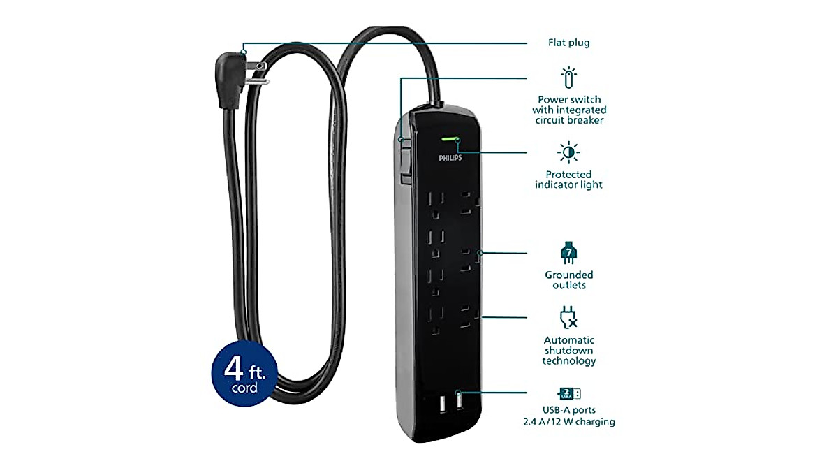 Philips 7-Outlet Surge Protector with USB Charging