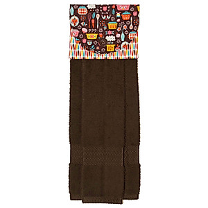 Hanging Hand Towel - Kitchen Tools & Vintage Pyrex Fabric - Brown Blue Pink - Brown Plush Kitchen or Bath Towel - Handmade by Green Acorn Kitchen