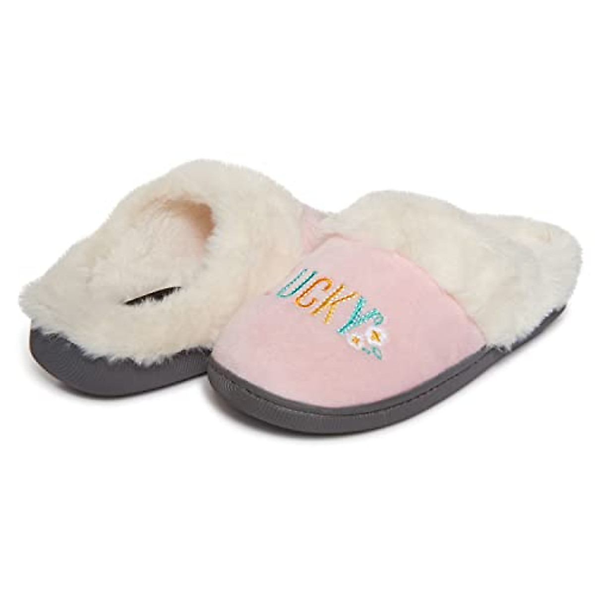 Lucky Brand Little Girls Rugged Microsuede Clog Slippers, Fuzzy Warm Bedroom Slipper, Kids Cozy Slip On House Shoes, Pink, Size 2-3