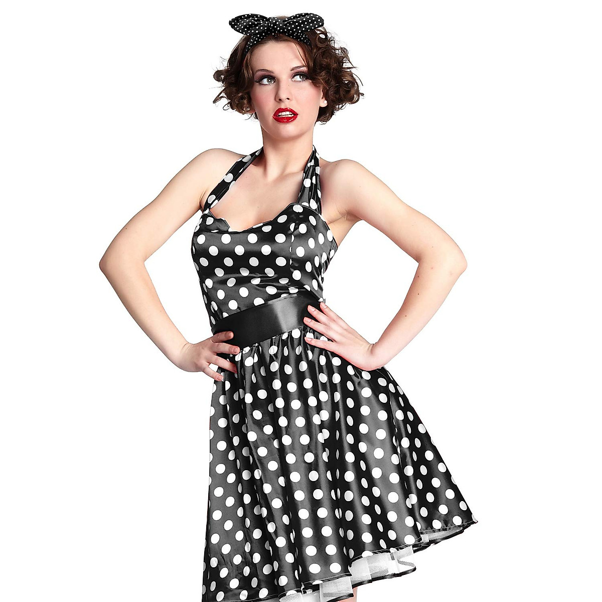 2 Pieces Polka Dot Headband Bandana Headband 50s Costume Hair Accessories Bows Wide Headwrap for Women and Girls (Red, Black,Small Dots)