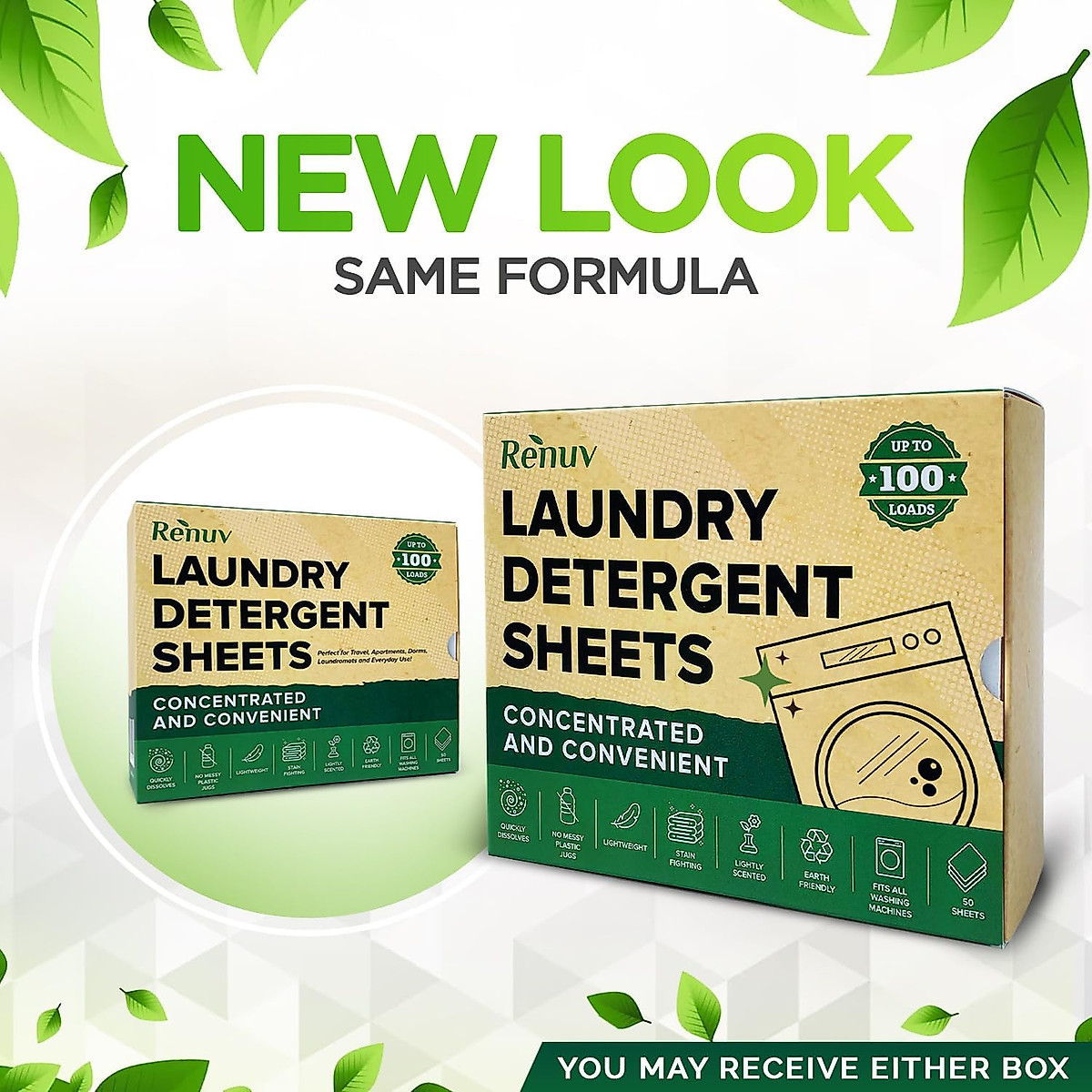 Renuv Laundry Detergent Sheets up to 100 Loads - Eco Friendly, Sustainable, Biodegradable & Liquidless Strips, 50 Sheets