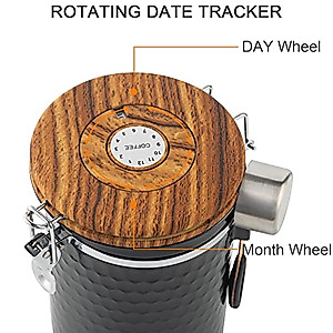 TEDSWAIT Coffee Canisters Airtight Coffee Bean Storage Container Kitchen Stainless Steel Food Storage Container with Scoop Date Tracker & CO2 Valve 61Fl Oz (Diamond Black)